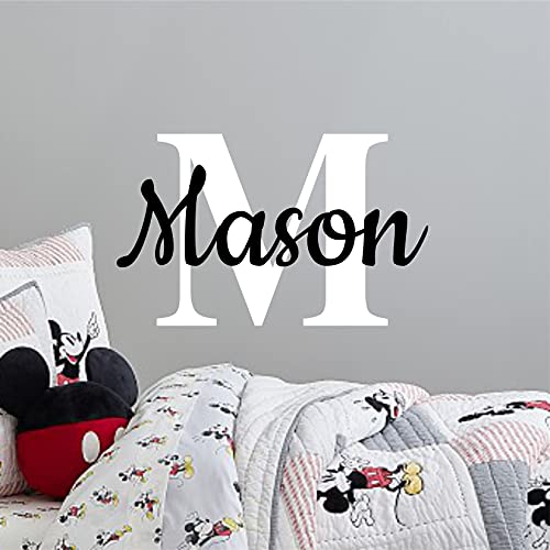 Custom Name & Initial Wall Decal- Baby Boy Girl Unisex - Nursery Decal for Home Bedroom Children - Wall Sticker (16" Wide x 10" high)