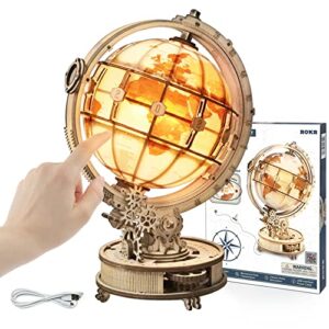 rokr 3d wooden puzzles for adults-led illuminated wooden globe puzzle-model building kits-room decor for teen girls boys women men