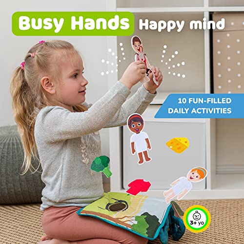 deMoca Montessori Busy Book for Toddlers, Travel Quiet Book with 10 Pages for Learning Boys and Girls, Sensory Cloth Activity Book with Interactive Daily Activities, Travel Toy for Kids