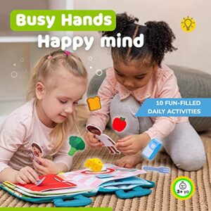 deMoca Montessori Busy Book for Toddlers, Travel Quiet Book with 10 Pages for Learning Boys and Girls, Sensory Cloth Activity Book with Interactive Daily Activities, Travel Toy for Kids