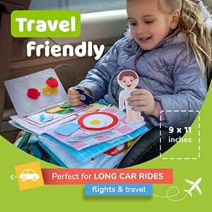 deMoca Montessori Busy Book for Toddlers, Travel Quiet Book with 10 Pages for Learning Boys and Girls, Sensory Cloth Activity Book with Interactive Daily Activities, Travel Toy for Kids