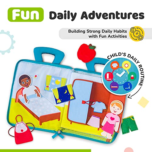 deMoca Montessori Busy Book for Toddlers, Travel Quiet Book with 10 Pages for Learning Boys and Girls, Sensory Cloth Activity Book with Interactive Daily Activities, Travel Toy for Kids