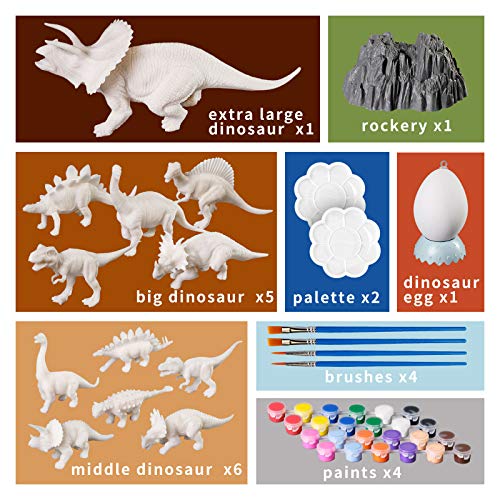 whatstem 3D Dinosaurs Painting Kit with 12 Dinos for Kids Age 3-15, Arts and Crafts Kits Drawing Toys with Dinosaurs Set Creativity Gifts for Boys and Girls