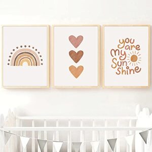 puyiqare you are my sunshine canvas wall art nursery art print heart nursery wall art boho wall art prints for girls room decor boho sunshine nursery decorfor baby kids room decor unframed