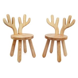 wooden kids chair set (pack 2), naturally finished solid hardwood,antlers toddler stool,moose chair,handmade, for playroom, nursery, preschool,bedroom,kindergarten,reading,playing,boys girls age 2+