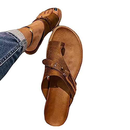 Women Flip Flop Slippers Casual Summer Comfy Orthopedic Shoes Ladies Ring Open Toe Non-Slip Slides Flat Sandals Brown