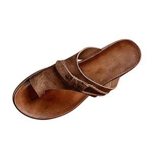 Women Flip Flop Slippers Casual Summer Comfy Orthopedic Shoes Ladies Ring Open Toe Non-Slip Slides Flat Sandals Brown