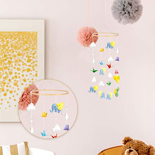 Baby Mobile DIY Kit Nursery Wooden Frame Mobile Crib Bed Bell Ceiling Wooden Wind Chime Hanging DIY Wooden Frame Ornaments Handmade Kit Round Wind Bell for Infant Toys