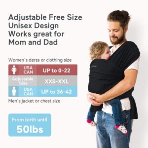 Momcozy Baby Wrap Carrier Slings, Easy to Wear Infant Carrier Slings for Babies Girl and Boy, Adjustable Baby Carriers for Newborn up to 50 lbs, Black