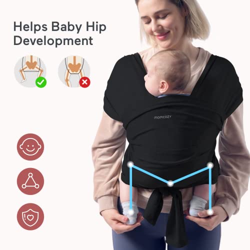 Momcozy Baby Wrap Carrier Slings, Easy to Wear Infant Carrier Slings for Babies Girl and Boy, Adjustable Baby Carriers for Newborn up to 50 lbs, Black