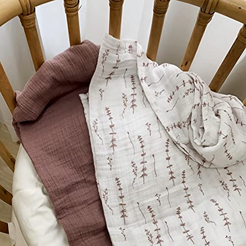 Ely’s &Co. Muslin Swaddle Blanket 2-Pack — 100% Cotton Muslin Extra-Large Swaddle Blankets (47” x 47”) Solid + Printed (Delicate Leaves + Solid Lavender)