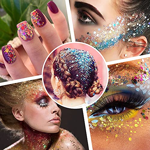 Chunky and Fine Glitter Mix, Estanoite 36 Colors Chunky Sequins & Fine Glitter Powder Mix, Iridescent Glitter Flakes, Cosmetic Makeup Glitter for Face Body Eye Nail Art, Loose Glitter for Resin Epoxy