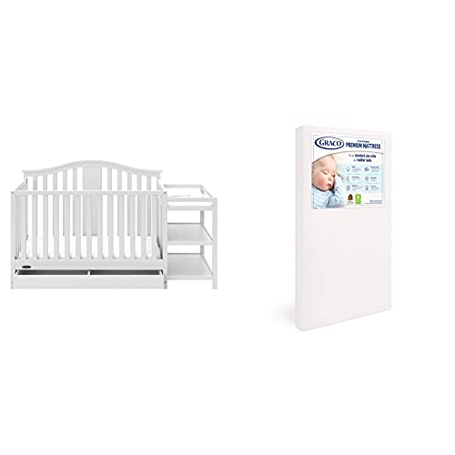 Graco Solano 4-in-1 Convertible Crib with Drawer and Changer (White) - JPMA-Certified Crib and Changer & Premium Foam Crib & Toddler Mattress – GREENGUARD Gold and CertiPUR-US Certified