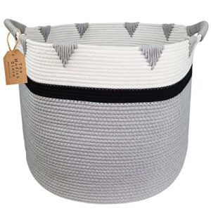 the modish store 18" x 18" x 15" extra large premium cotton rope basket gray white woven basket for blankets toys storage basket with handles great for comforter cushions storage bins