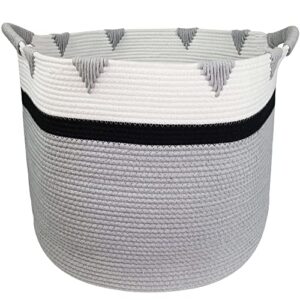 The Modish Store 18" X 18" X 15" Extra Large Premium Cotton Rope Basket Gray White Woven Basket for Blankets Toys Storage Basket with Handles Great for Comforter Cushions Storage Bins