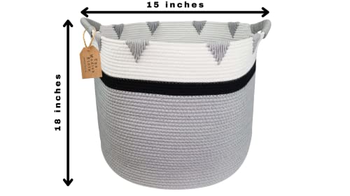 The Modish Store 18" X 18" X 15" Extra Large Premium Cotton Rope Basket Gray White Woven Basket for Blankets Toys Storage Basket with Handles Great for Comforter Cushions Storage Bins