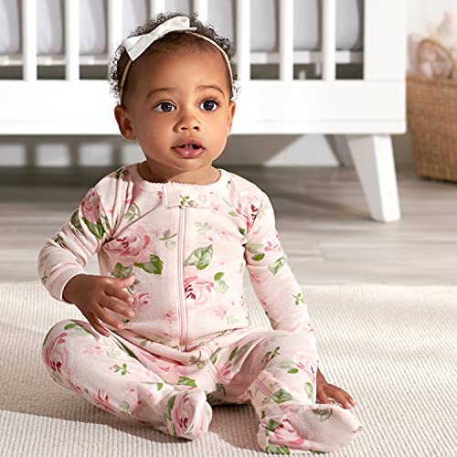 Gerber Baby Girls' 2-Pack Footed Pajamas, Pink Rose, 12 Months