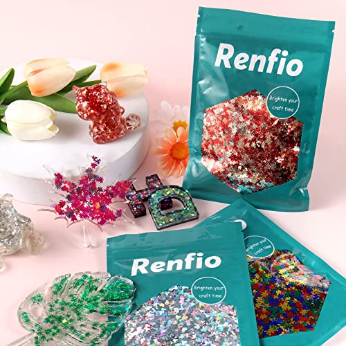 Renfio 1.75 Oz 50g Holographic Loving Heart Shape Shiny Glitter Love Confetti Sequin Glitters Resin Sparkle Chunky Sequins for DIY Mold Art Nail Artwork Holiday Decoration - Laser Red