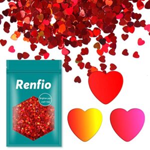 renfio 1.75 oz 50g holographic loving heart shape shiny glitter love confetti sequin glitters resin sparkle chunky sequins for diy mold art nail artwork holiday decoration - laser red