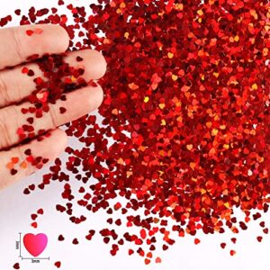 Renfio 1.75 Oz 50g Holographic Loving Heart Shape Shiny Glitter Love Confetti Sequin Glitters Resin Sparkle Chunky Sequins for DIY Mold Art Nail Artwork Holiday Decoration - Laser Red