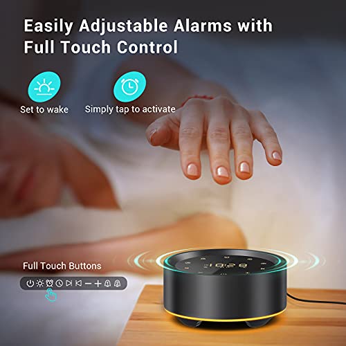 YTE White Noise Machine with Alarm Clock, 20 Hi-Fi Soothing Sounds, 7 Color Baby Night Lights, Full Touch Control, Timer and Memory Function, Plug in, Sleep Sound Machine for Baby, Adults, Office