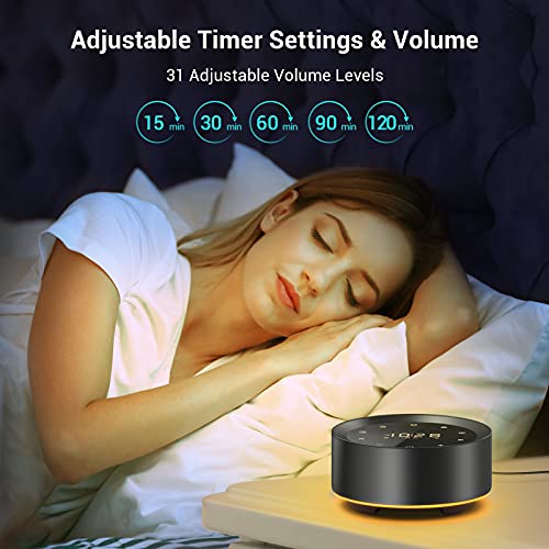 YTE White Noise Machine with Alarm Clock, 20 Hi-Fi Soothing Sounds, 7 Color Baby Night Lights, Full Touch Control, Timer and Memory Function, Plug in, Sleep Sound Machine for Baby, Adults, Office