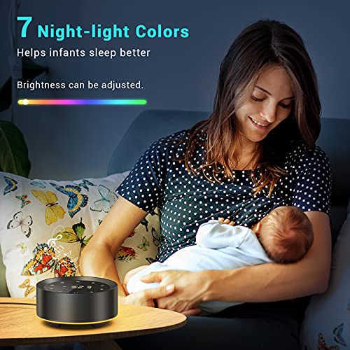 YTE White Noise Machine with Alarm Clock, 20 Hi-Fi Soothing Sounds, 7 Color Baby Night Lights, Full Touch Control, Timer and Memory Function, Plug in, Sleep Sound Machine for Baby, Adults, Office