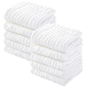 yoofoss muslin baby washcloths 100% cotton face towels 10 pack wash cloths for baby 12x12in soft and absorbent baby wipes (white)