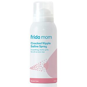 frida mom cracked nipple soothing spray | all-natural saline spray to heal sore, cracked breastfeeding nipples | spray + air-dry | gentle for baby + mom | 2 fl oz