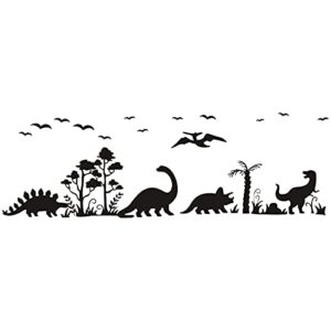 Large Size (51"X 16.5") Wall Decal Sticker Dinosaur Animal Forest Tree Bird Home Decor Bedroom Living Room Jurassic Park Dino Decals Nursery Wall Art Poster WS94 (Black)