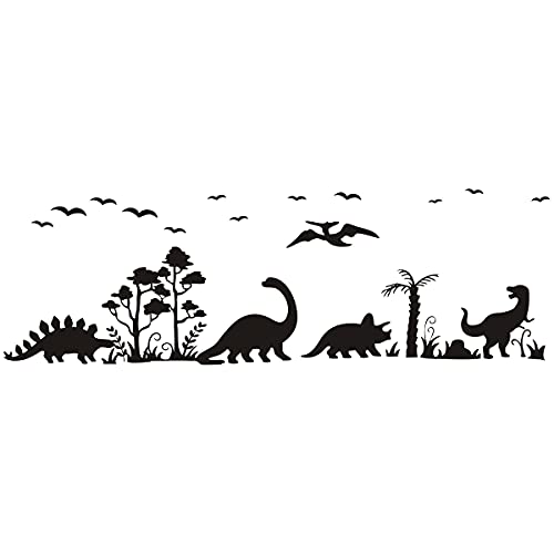 Large Size (51"X 16.5") Wall Decal Sticker Dinosaur Animal Forest Tree Bird Home Decor Bedroom Living Room Jurassic Park Dino Decals Nursery Wall Art Poster WS94 (Black)