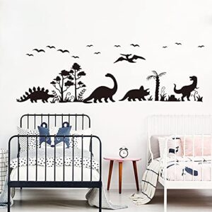 Large Size (51"X 16.5") Wall Decal Sticker Dinosaur Animal Forest Tree Bird Home Decor Bedroom Living Room Jurassic Park Dino Decals Nursery Wall Art Poster WS94 (Black)