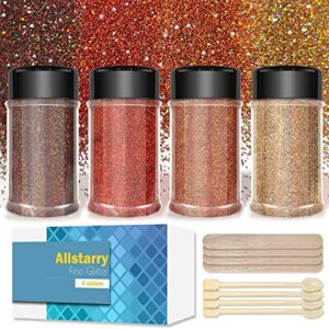 allstarry holographic ultra fine glitter 4 colors metallic autumn gold orange coppery glitter powder 80ml per jar for resin, tumblers, slime, painting arts, nail art diy decoration