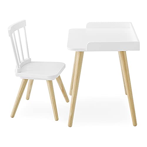 Delta Children Essex Kids' Desk & Chair Set-Greenguard Gold Certified-Ideal for Arts & Crafts, Snack Time, Studying-for Ages 4 Years+, Bianca White/Natural