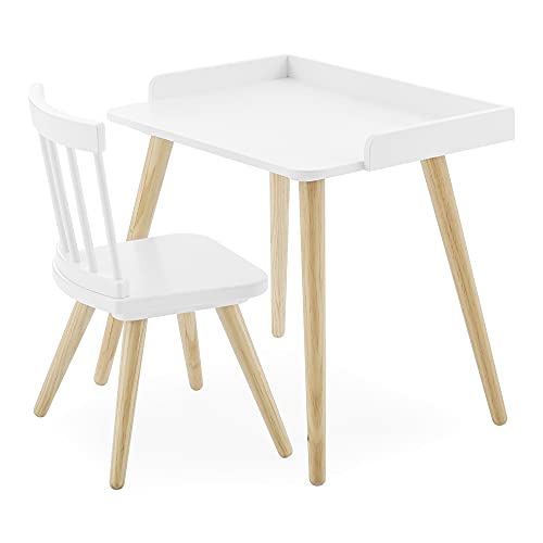 Delta Children Essex Kids' Desk & Chair Set-Greenguard Gold Certified-Ideal for Arts & Crafts, Snack Time, Studying-for Ages 4 Years+, Bianca White/Natural