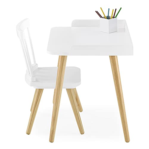 Delta Children Essex Kids' Desk & Chair Set-Greenguard Gold Certified-Ideal for Arts & Crafts, Snack Time, Studying-for Ages 4 Years+, Bianca White/Natural