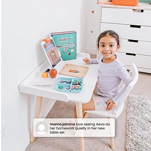 Delta Children Essex Kids' Desk & Chair Set-Greenguard Gold Certified-Ideal for Arts & Crafts, Snack Time, Studying-for Ages 4 Years+, Bianca White/Natural