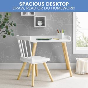 Delta Children Essex Kids' Desk & Chair Set-Greenguard Gold Certified-Ideal for Arts & Crafts, Snack Time, Studying-for Ages 4 Years+, Bianca White/Natural