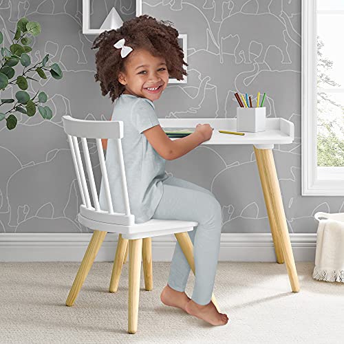 Delta Children Essex Kids' Desk & Chair Set-Greenguard Gold Certified-Ideal for Arts & Crafts, Snack Time, Studying-for Ages 4 Years+, Bianca White/Natural