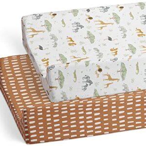 Sorrel + Fern Changing Pad Cover 2-Pack (Safari Adventures) - Premium Fitted Sheets - Buttery Soft Cotton Blend