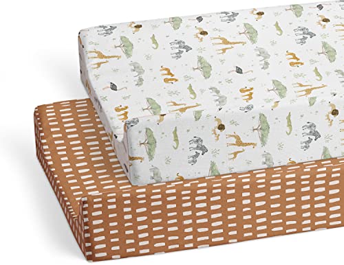 Sorrel + Fern Changing Pad Cover 2-Pack (Safari Adventures) - Premium Fitted Sheets - Buttery Soft Cotton Blend