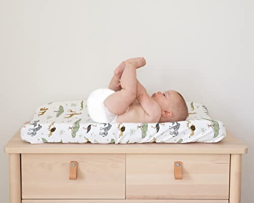 Sorrel + Fern Changing Pad Cover 2-Pack (Safari Adventures) - Premium Fitted Sheets - Buttery Soft Cotton Blend