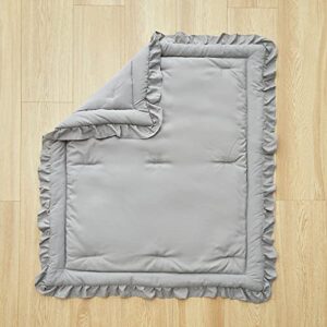 3 Pieces Crib Bedding Set Baby Ruffle Quilted Comforter with Fitted Sheet and Pillow - Cute Ruffled Shabby Chic Bedding Soft Blanket Design Gray