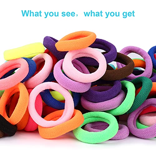 300PCS Toddler Kids Hair Ties – Infant Cotton Baby Hair Ponytail Holders – Tiny Kids Elastic Hair Bands, Enough Soft and No Damage, 1.1 Inch in Diameter, 15 Colors, by Qarwayoc