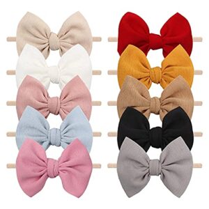 yanjie 4.5'' bow baby girls nylon headbands newborn tied bows handmade hair bows hairbands hair accessories for newborn infant toddlers kids 10 pcs