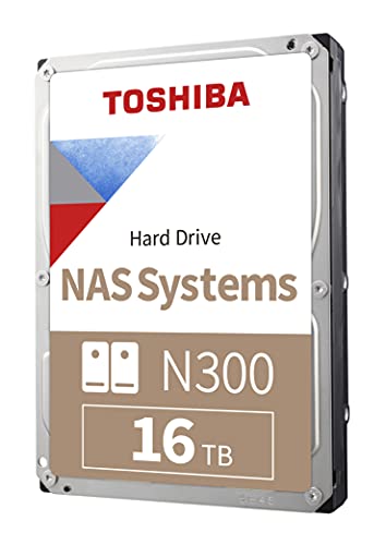 Toshiba N300 16TB NAS 3.5-Inch Internal Hard Drive - CMR SATA 6 GB/s 7200 RPM 512 MB Cache - HDWG31GXZSTA