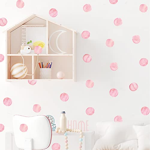 Polka Dot Wall Decals Removable Watercolor Pink Wall Sticker for Kids Baby Girls Living Room Bedroom Playroom (48 Dots)