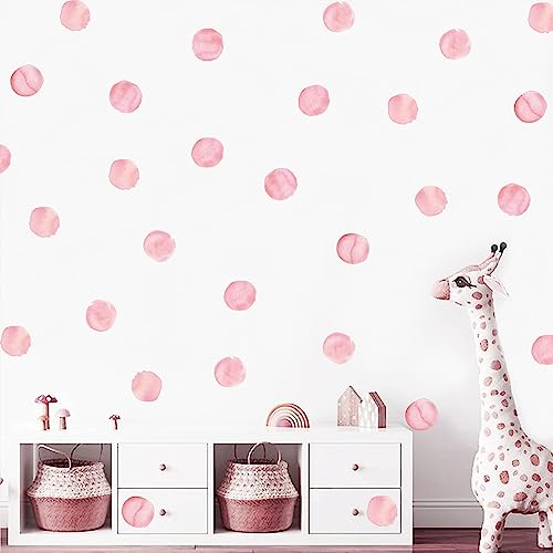 Polka Dot Wall Decals Removable Watercolor Pink Wall Sticker for Kids Baby Girls Living Room Bedroom Playroom (48 Dots)