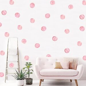 Polka Dot Wall Decals Removable Watercolor Pink Wall Sticker for Kids Baby Girls Living Room Bedroom Playroom (48 Dots)