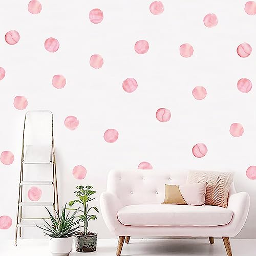 Polka Dot Wall Decals Removable Watercolor Pink Wall Sticker for Kids Baby Girls Living Room Bedroom Playroom (48 Dots)